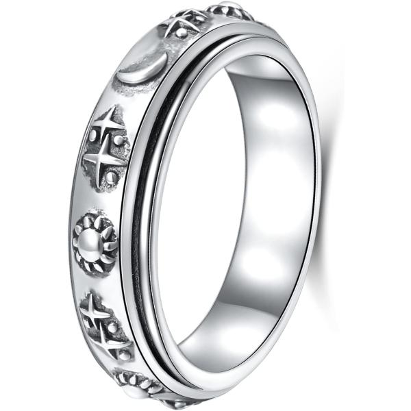 商品名月 星 太陽 不安解消 スピナーリング スターリングシルバー フィジェットリング いぶし加工 ADHD ストレス解消リング レディース メンズ サイズ7, 金属, 宝石なしMoon Star Sun Anxiety Relieve S...