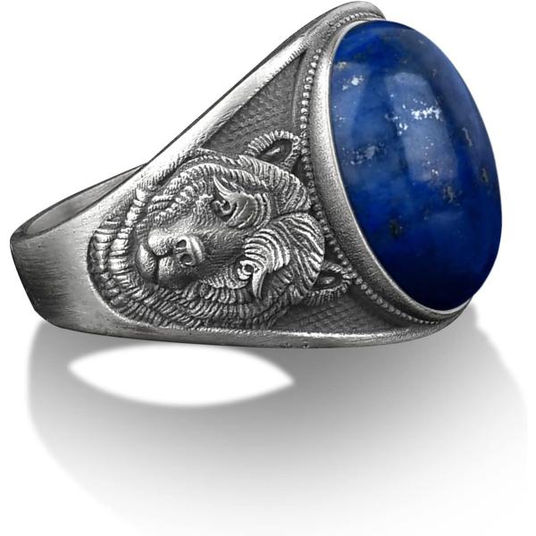 商品名BySilverStone Jewelry グリズリーベアヘッド ラピスラズリ 宝石 シグネットリング スターリングシルバー ピンキーシグネットリング レディース メンズ シグネットリング 動物好き ギフト スターリングシルバー ラピ...