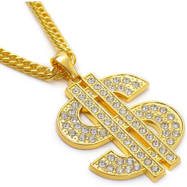 商品名MJ ゴールドチェーン メンズ ペンダントネックレス ドルサイン付き, 亜鉛, ラインストーンGold Chain for Men Pendant Necklace with Dollar Sign Hip Hop Punk Larg...
