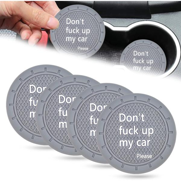 商品名4Pcs Car Cup Holder Coasters, Don't Fuck up My Car Please, Universal Non-Slip Cup Holder Embedded Decorative Funny Co...