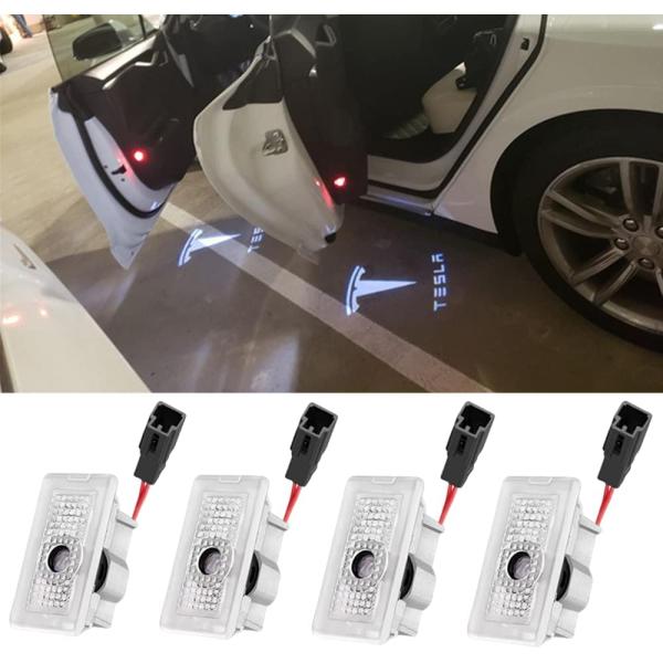 商品名車のドアライト ロゴ 水たまりライト プロジェクター 超高輝度 LED 3D ゴーストシャドウライト 色あせなし ウェルカムステップ カーテシライト モデル3 Y S X アクセサリー用 (4)Car Door Light Logo ...