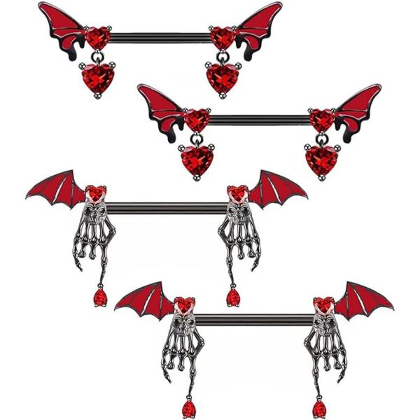 商品名CHARMONLINE 14G ハート コウモリ ニップルリング 316L ステンレススチール ハート ニップル バーベル ボディピアス ジュエリー レディース メンズCHARMONLINE 14G Halloween Nipple ...