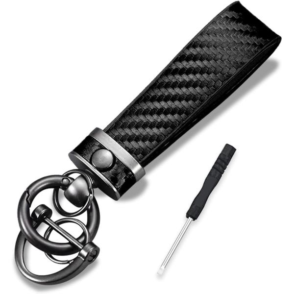 商品名ASUBHA カーボンファイバーカーキーチェーン 本革カーキーチェーン ユニバーサルキーフォブキーチェーン 男女兼用, ブラック, 3.15*0.79inchASUBHA Carbon Fiber Car Keychain, Genu...