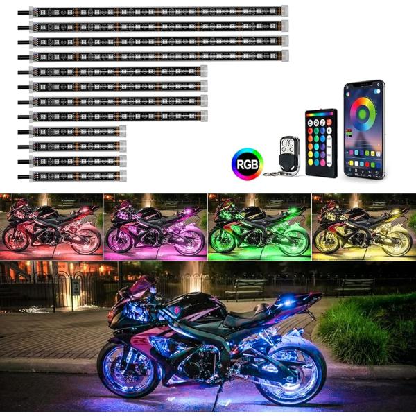 商品名Motorcycle Underglow LED Light Kit 16 Pcs, Kenpiko Motorcycle LED Light Kit with Bluetooth/IR/RF Wireless Remote Cont...