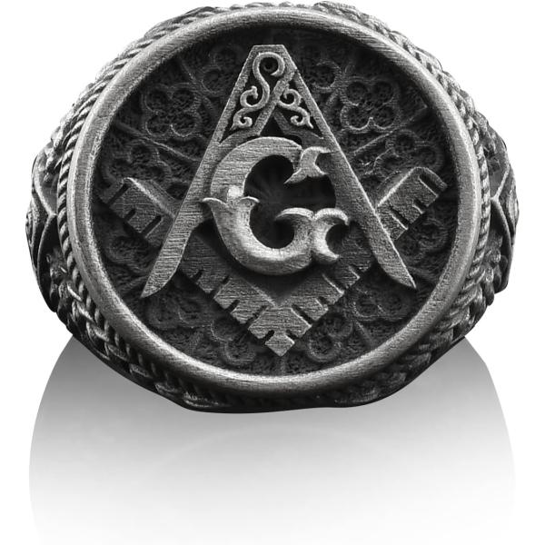 商品名BySilverStone Jewelry   マスターメイソン ハンドメイド スターリングシルバー メンズ シグネットリング フリーメイソン シンボル シグネットリング フリーメイソンシンボル シルバー メンズジュエリー 男性用リン...