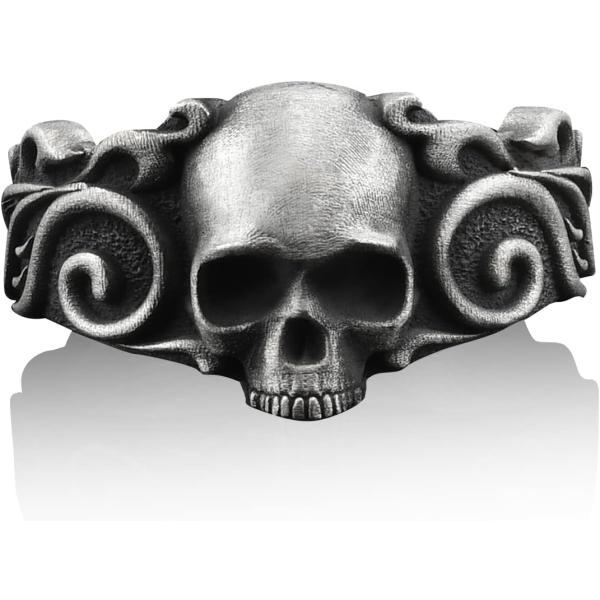 商品名BySilverStone Jewelry - 葉をモチーフにしたスカル ハンドメイド スターリングシルバー メンズ バイカーリング スカル&amp;リーフモチーフ ゴシックリング 葉のモチーフ シルバージュエリー スターリングシルバ...