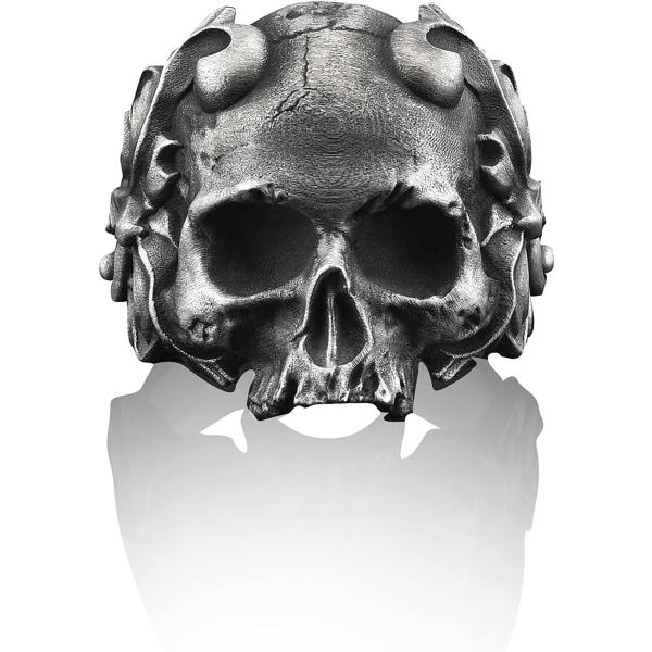 商品名BySilverStone Jewelry シーザースカル ハンドメイド スターリングシルバー メンズ バイカーリング 王冠ゴシックリング スカルパンクリング スカルシルバーメンズジュエリー リング メンズ スターリングシルバー 宝石...