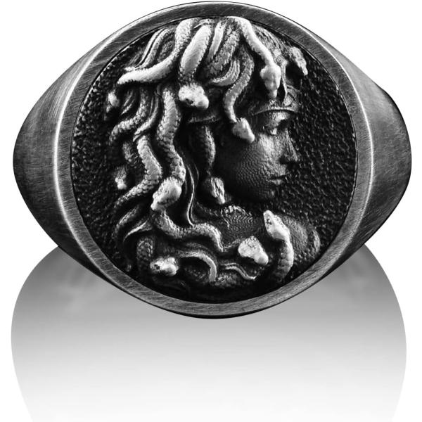 商品名BySilverStone Jewelry - ゴルゴンメデューサ手作りシグネットリング スターリングシルバー メデューサヘッド ピンキーメンズリング シルバーメデューサジュエリー ギリシャ神話ギフト メデューサ男性ギフト スターリン...