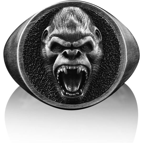商品名BySilverStone Jewelry ゴリラ手作りシグネットリング スターリングシルバー ゴリラピンキーメンズリング シルバーゴリラヘッドジュエリー 3Dゴリラヘッドギフト アニマルシルバーリング スターリングシルバー 宝石なし...