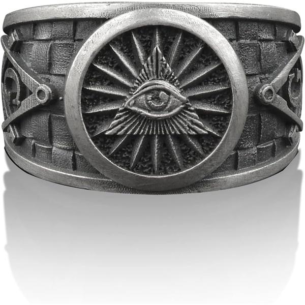 商品名BySilverStone Jewelry - Eye Of Providence Silver Masonic Ring, 925 Sterling Silver Freemason Ring, Signet Ring, Engra...