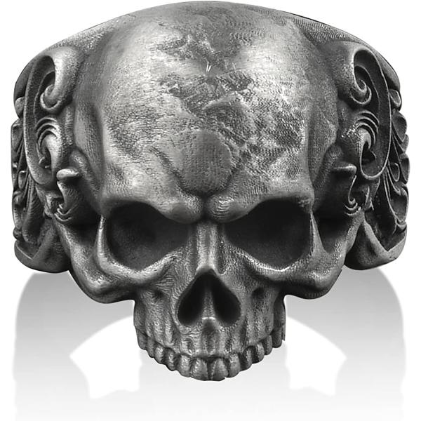 商品名BySilverStone Jewelry スカルと葉のスカルバイカーリング 925スターリングシルバー ゴシックジュエリー ウィッカンリング ファンタジーリング フレンドシップリング 魔女の指輪 メモリアルギフト スターリングシルバ...