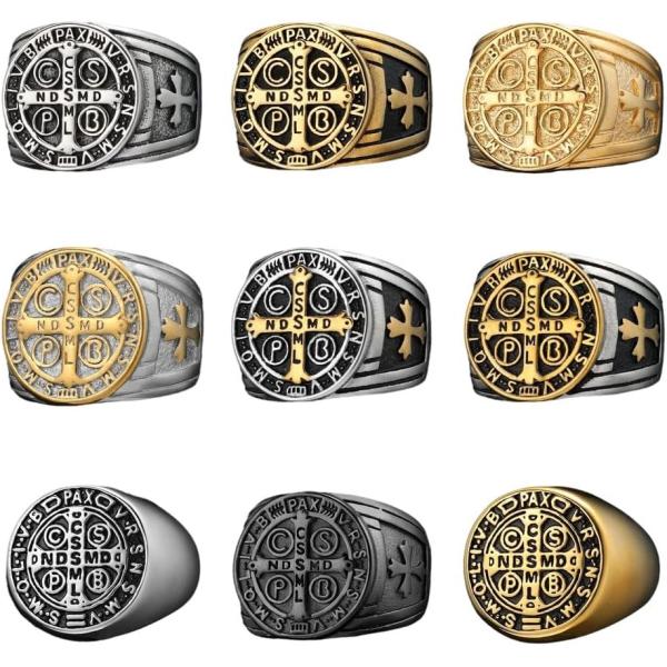 商品名Exorcism Saint Benedict Cross Men Rings Punk Hip Hop for Boyfriend Male Stainless Steel Jewelry Creativity Giftブランド：G...