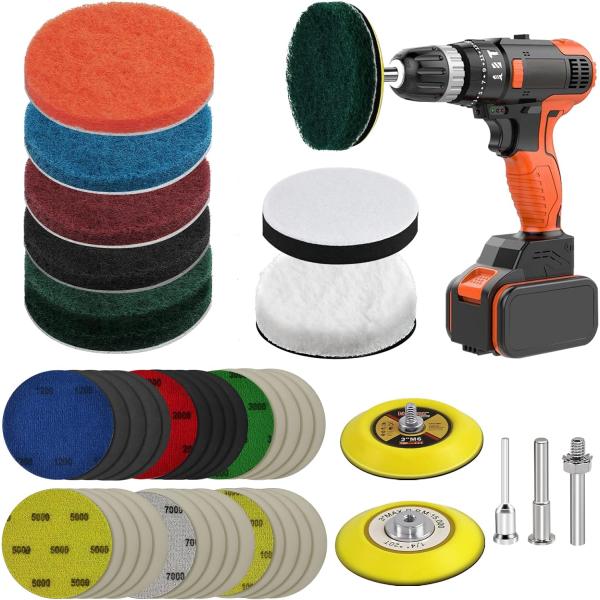 商品名GOH DODD 42個 車用ヘッドライト修復キット 3インチ ヘッドライトクリーナー修復剤  インチ 1/4インチ シャンク バッキングパッド ウールパッド インターフェースパッド グリット 1200-10000防水サンディングディ...