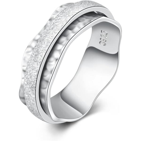 商品名BEILIN 925 Sterling Silver Spinner Fidget Rings Anti Anxiety Rings Worry Relieving Boredom ADHD Autism Rings for Wome...
