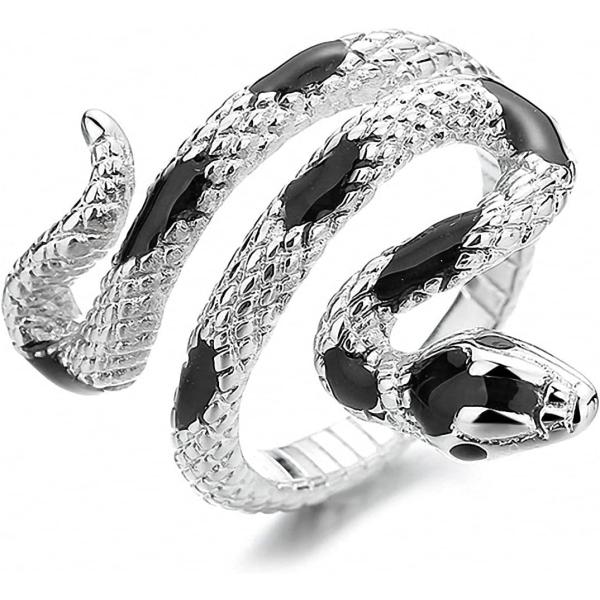 商品名Personality Bruised Little Snake Ring Plated Silver for Men Women Punk Rock Adjustable Enamel Glue Glazed Geometric T...