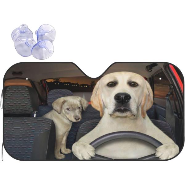商品名ラブラドール犬 フロントガラスサンシェード 折りたたみ式 車用サンシェードカバー サンシェード フロントガラスサンバイザープロテクター 紫外線をブロック 車を涼しく保ちますLabrador Dogs Windshield Sun Sh...