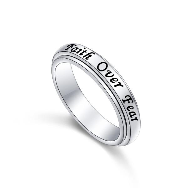 商品名: 925スターリングシルバー ゴッドジュエリー 聖書の一節の刻印 Faith Over Fear Heart クロススピナー ステス 緩和 フィジェットリング 宗教的ギフト 女性 女の子 娘 サイズ7, 金属, キュービックジルコニ...