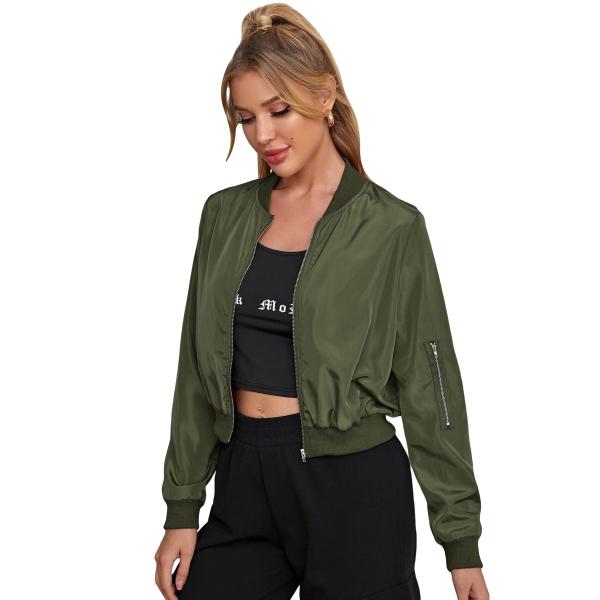 商品名:  OYOANGLE Women's Lightweight Bomber Biker Jacket Zip up Windbreaker Crop Bomber Jacket Coat Army Green Lブランド: OYOA...