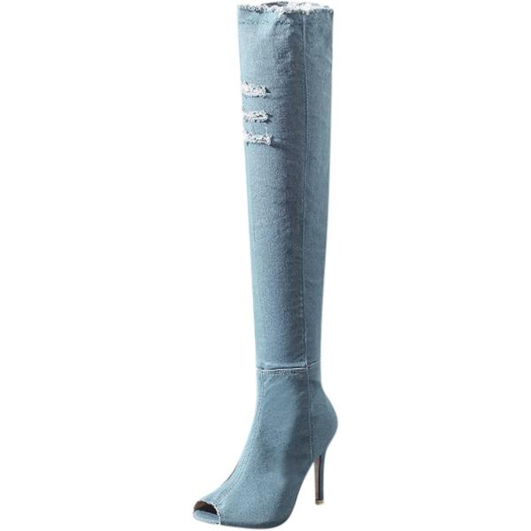 商品名Heel Spring Over Women's Knee and High Boots Boots Boots Tight Jeans Fashion High Knee High Boots for Women Stretch S...