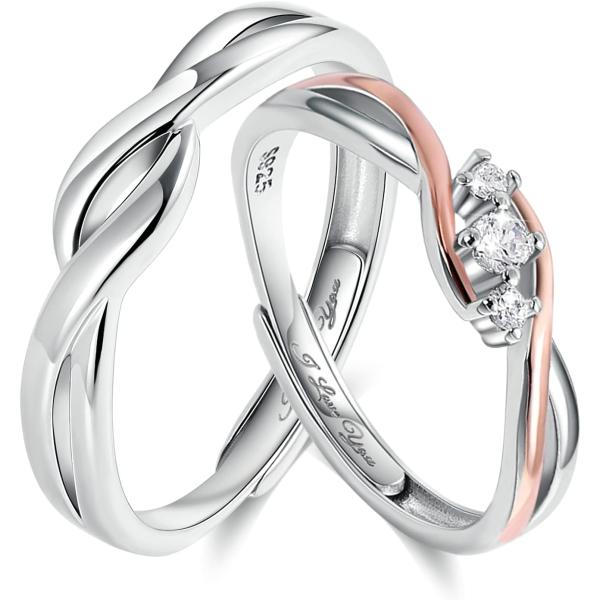 商品名ANAZOZ I Love You His &amp; Hers マッチング結婚指輪 調節可能 CZ S925スターリングシルバーリング カップル用, S925スターリングシルバー, 宝石なしANAZOZ Matching Promi...