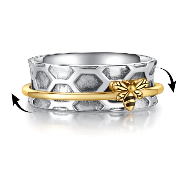 商品名:  MANBU Sterling Silver Fidget Spinner Ring - Bee Anxiety Relief Meditation Spinner Ring Animal Stress Relieving Rin...