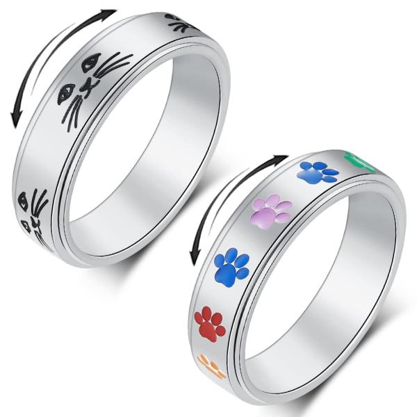 商品名:  MHWTTY Titanium Stainless Steel Fidget Spinner Ring Anxiety Ring for Women 2pcs Set Dog Paws Prints Cat Face Patte...