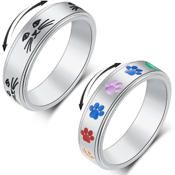 商品名MHWTTY Titanium Stainless Steel Fidget Spinner Ring Anxiety Ring for Women 2pcs Set Dog Paws Prints Cat Face Pattern ...