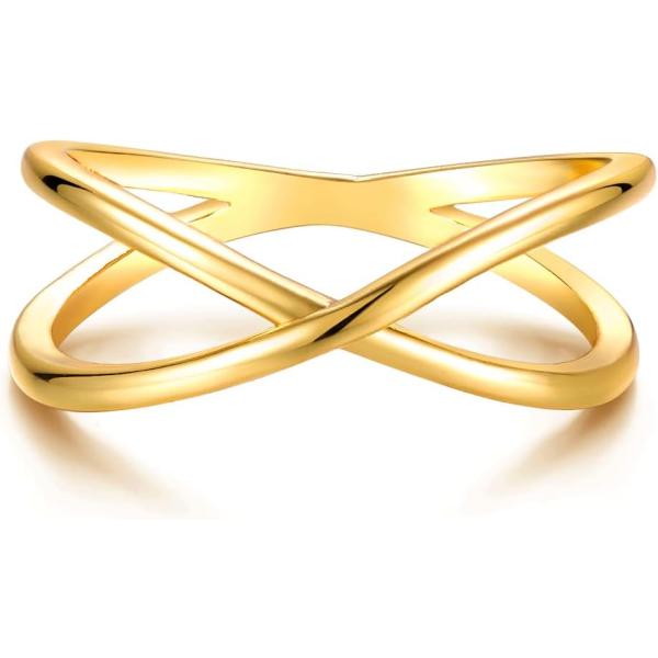 商品名GNIRTSI 14Kゴールドメッキ ミニマリスト クロスリング レディース, 7, 非貴金属, 宝石なしGNIRTSI Gold X Ring for Women Criss Cross Double Rings Crossover...