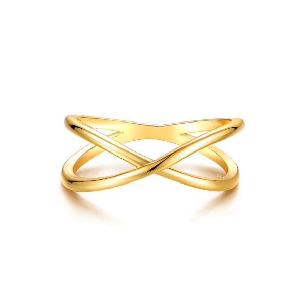 商品名: GNIRTSI 14Kゴールドメッキ ミニマリスト クロスリング レディース, 24, 非貴金属, 宝石なし GNIRTSI Gold X Ring for Women Criss Cross Double Rings Cross...