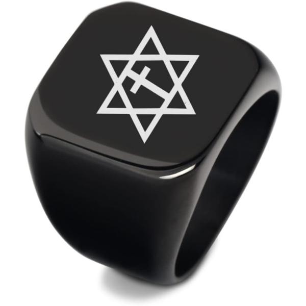 商品名Black Star of David with Cross Signet Ring Men Religious Judaism Israel Jewish Jewelry Stainless Steel David Star Thu...