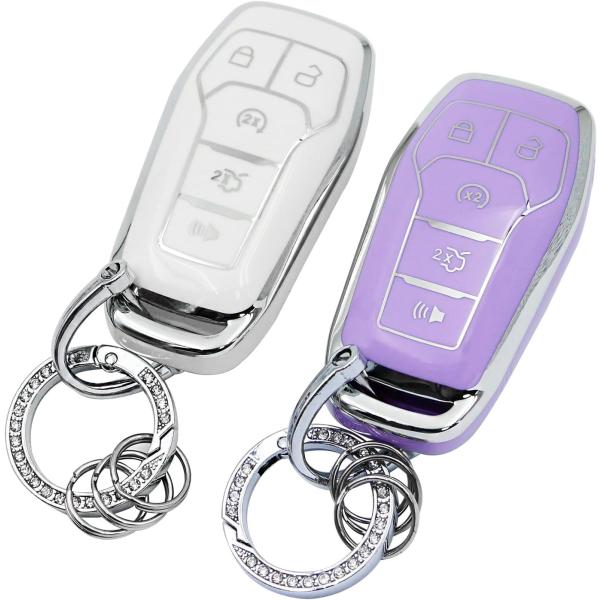 商品名CHQLPBF フォードキーフォブカバー キーチェーン付き プレミアムソフトTPU フルプロテクション キーケース Ford Fusion Mustang F150 Edge Explorer Lincoln MKZ MKC MKX ...