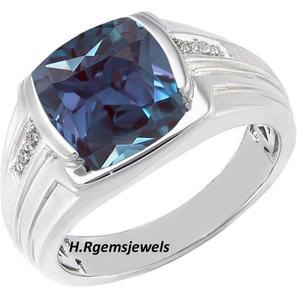 商品名HRG 925スターリングシルバー メンズ アレキサンドライト ウェディング 新郎リング 色が変わる 人工アレキサンドライト 8 x 8mm クッションリング (アレックスリング-34), 8 X 8 MM, ジェムストーン, アレキ...