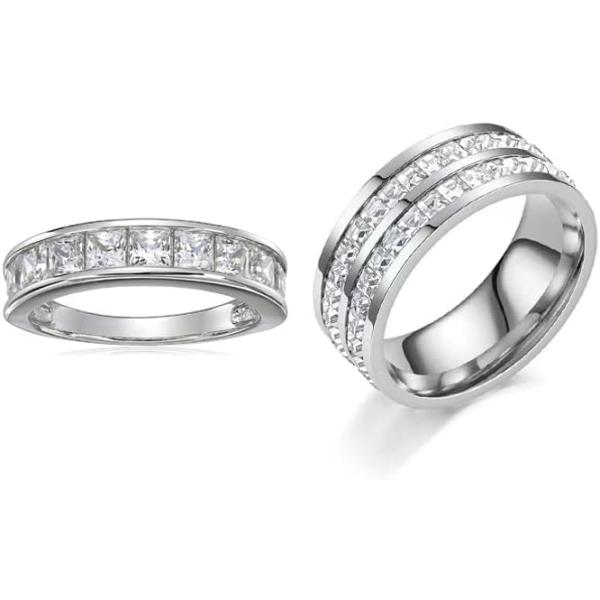 商品名TASHILONG スターリングシルバー 925 人工ダイヤモンド スタッカブルリング エタニティバンド レディース メンズ 2個 (ペア), シルバーメッキ。, ガラスTASHILONG Sterling Silver 925 Si...