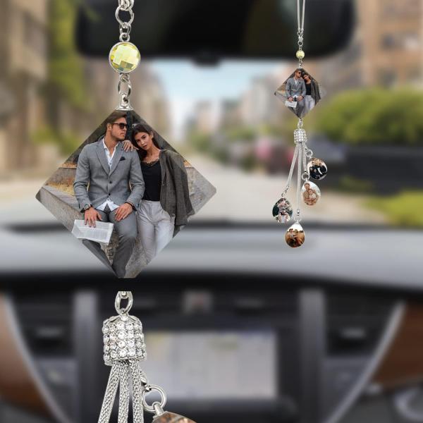 商品名JeathFea カスタマイズされた車のバックミラーペンダント カスタマイズされた写真 誕生石 カーアクセサリー クリスタル ハンギングペンダント オーナメント カスタマイズされた写真 吊り下げ ホームデコレーション ギフトJeath...
