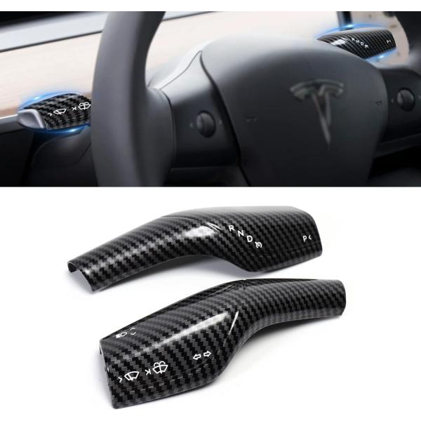 商品名2pcs Carbon Fiber Steering Wheel Column Cover for Tesla Model 3 Model Y, Car Shift Paddle Decorative Cover Gear Lever...