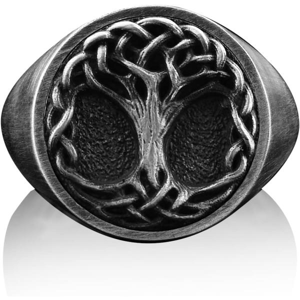 商品名BySilverStone Jewelry - Yggdrasil 生命の樹 ハンドメイド シグネットリング スターリングシルバー ユグドラシル ピンキー メンズ リング シルバー 生命の樹ジュエリー 北欧神話 男性向けギフト スター...