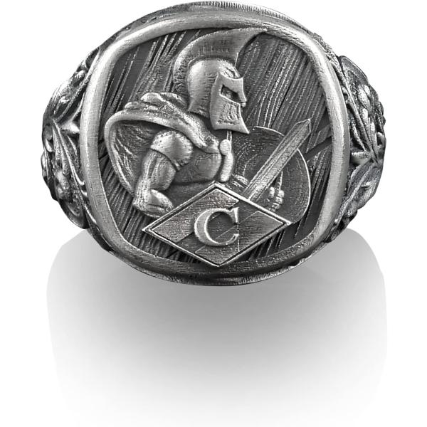 商品名BySilverStone Jewelry - Spartan Greek Solider Square Signet Ring, Greek Mythology Jewelry, Womens Sterling Silver Pin...