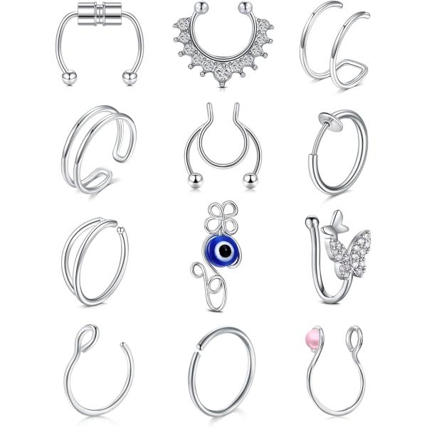 商品名Anicina フェイクノーズリング フェイクセプタム フェイクノーズリング フェイクセプタムノーズリング フープ フェイクピアス ノーズリング スタッド ダイヤモンド CZ フェイクノーズピアス メンズ レディース, 金属, 金属A...