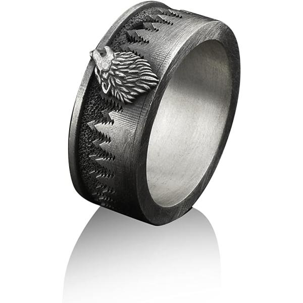 商品名BySilverStone Jewelry - Howling Wolf in Forest Under The Moon Handmade Sterling Silver Men Ring, Silver Wolf and Moon...