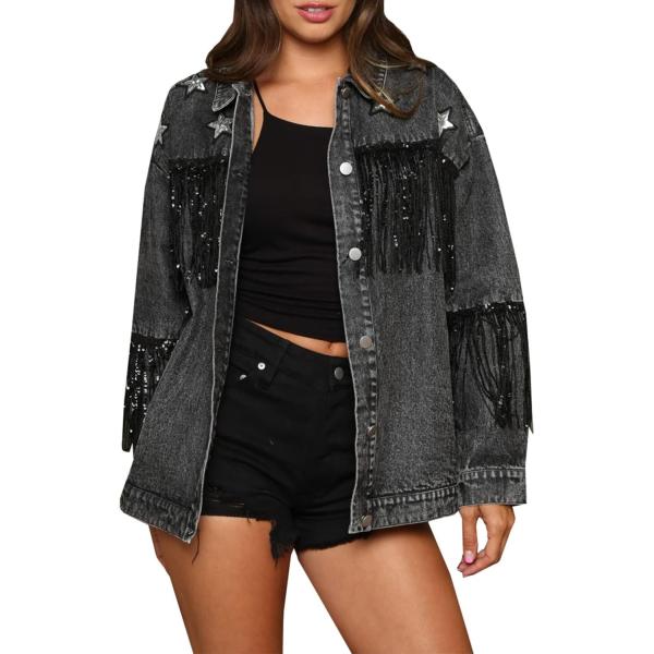 商品名:  Kedera Black Jacket Aesthetic Clothes Jacket Women Fringe Jacket Women Western Women Jackets Fashion Western Jean ...