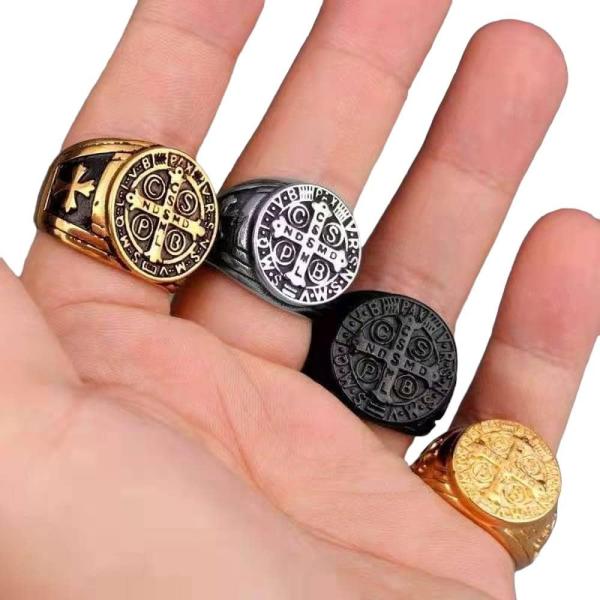 商品名St Benedict Exorcism Cross Rings Stainless Steel Men Catholic Roman Cross Demon Protection Ghost Jewelryブランド：Generic商...