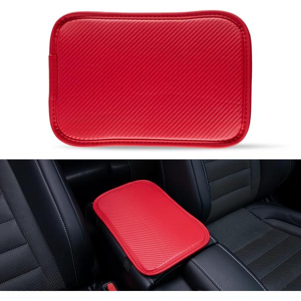 商品名UREHEPO 車用センターコンソールアームレストカバー カーボンファイバーPUレザーアームレスト保護ボックス インテリアアクセサリー 低反発素材 自動車用 防水アームレストクッション ほとんどの車 SUV トラック用 (レッド)Ur...