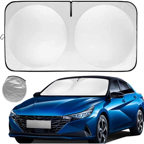 商品名OSIFIT (オシフィット) 車用フロントガラスサンシェード 折りたたみ式 フロントガラス用 サンバイザープロテクター ミラーカットアウト付き 紫外線をブロック サンバイザープロテクター 車内を涼しく保ちます(59×27.6インチ)...