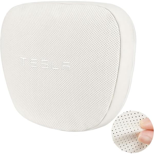 商品名ELENAT (エレナート) テスラヘッドレスト枕 本物のナッパレザー テスラネックピロー 車のネックピロー Teslaモデル3 Y S X アクセサリー用 ユニバーサルフィット 車用頸椎枕 旅行用 1パック (スタイル1 ホワイト)...