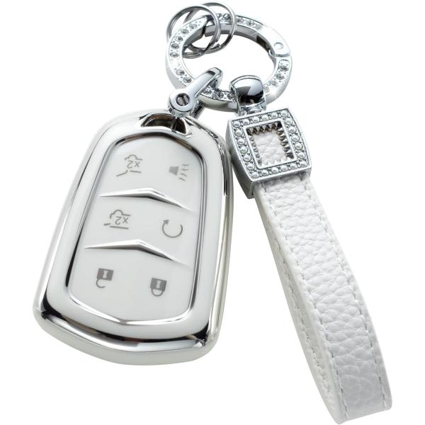 商品名CHEZENHUI キャデラックキーフォブカバー マイクロファイバーレザーストラップ付き 車のキーケース シェル保護 キャデラックエスカレード CTS SRX ATS CT6 SRX XT5 スマートリモコンCHEZENHUI Com...