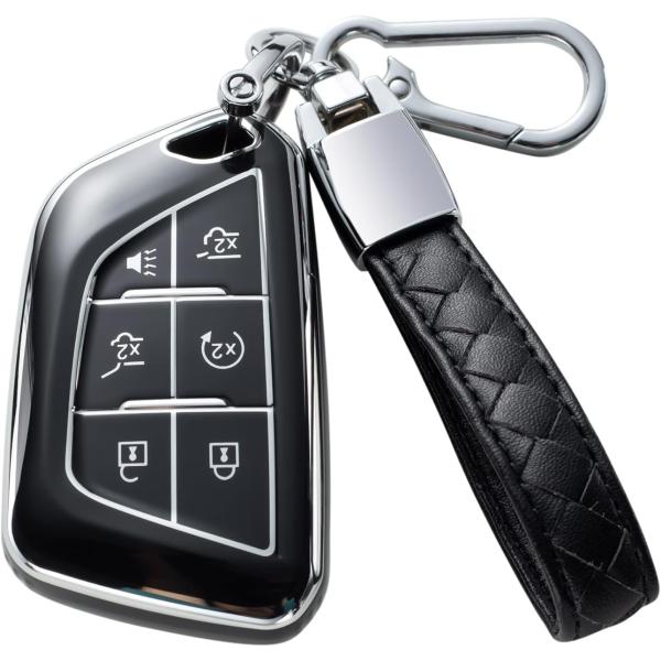 商品名CHEZENHUI Compatible with Cadillac Key Fob Cover with Leather Lanyard, Car Key Case Shell Protection for Cadillac ATS...