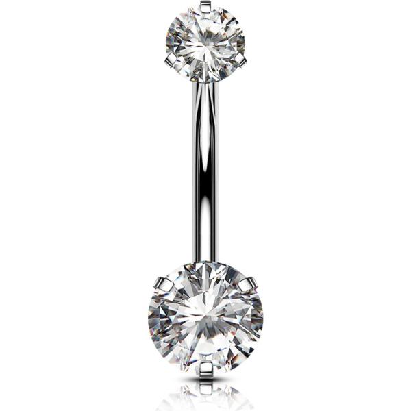 商品名: OUFER ベリーボタンリング G23ソリッド内部スレッド チタンベリーピアスジュエリー クリアキュービックジルコンベリーリング レディース ロングバー ベリーボタンジュエリー, 14G 14MM, 金属, キュービックジルコニア...