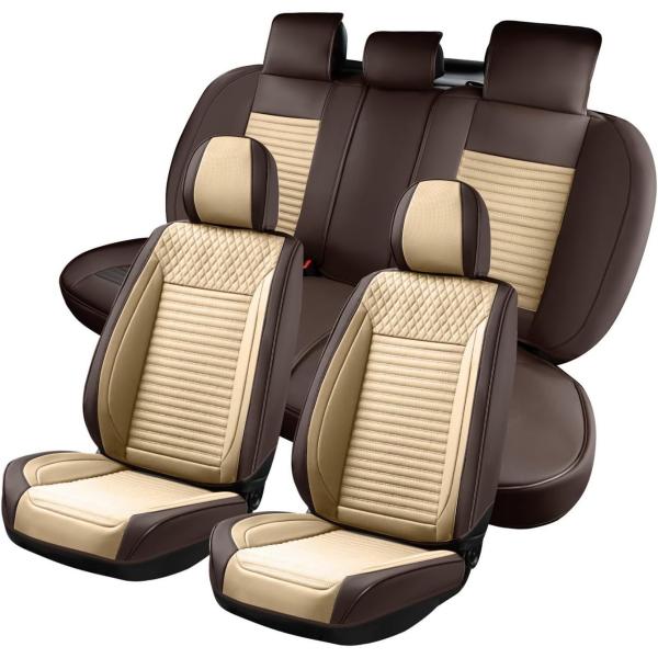 商品名Doogo レザーシートカバー 5シート フルセット ユニバーサルシートカバー 車用 防水 Napa カーシートクッションプロテクター 自動車シートカバー フロントとリア用 ほとんどの車にフィット コーヒー&amp;ベージュDoogo...