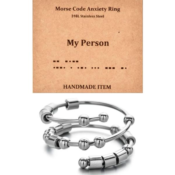 商品名GOGOEY Morse Code Rings for Women, Stainless Steel Spinner Ring Fidget Rings for Anxiety Ring Morse Code Rings Inspir...