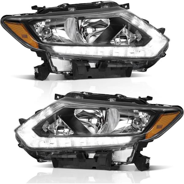 商品名WEELMOTO ハロゲン 2014 2015 2016 日産ローグヘッドライトアセンブリ交換用 14 15 16 Rogue 4ドア ハロゲンモデル用 ヘッドライトアセンブリペア LED DRLストリップ ブラックハウジング クリア...